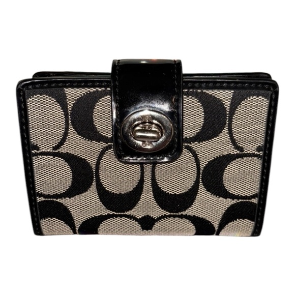 Coach | Bags | Coach Signature Jacquard Canvas And Patentleather Bifold ...